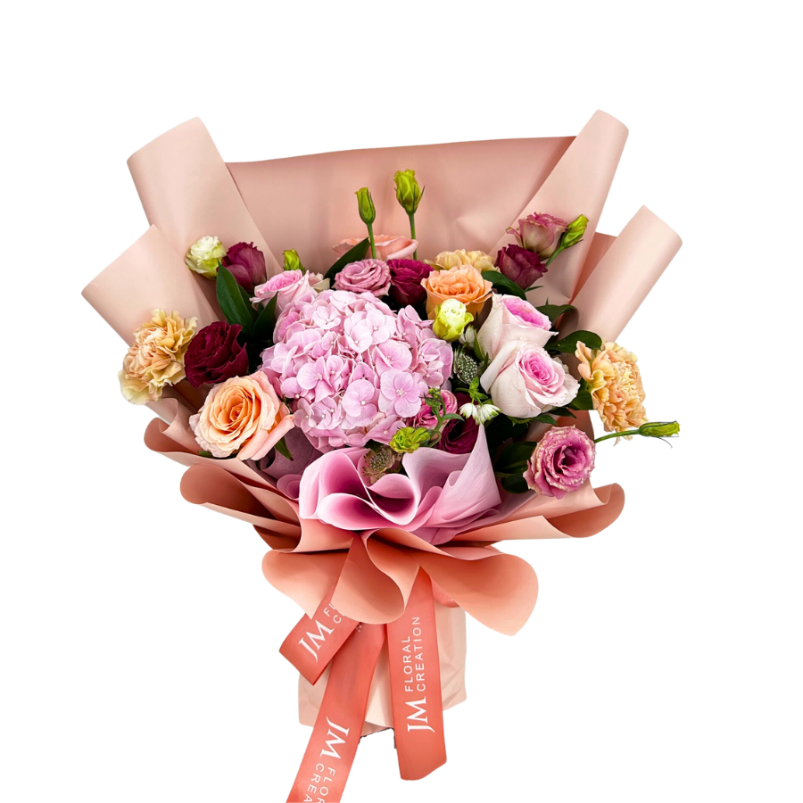 Hadley (1 Hydrangea, 6 Roses) - Flower Bouquet